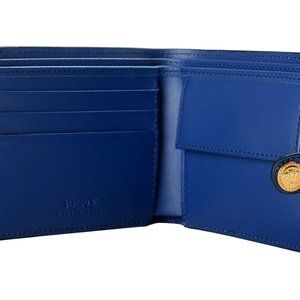 Versace | Bags | Versace Mens Royal Blue 0 Leather Gold Medusa Bifold ...